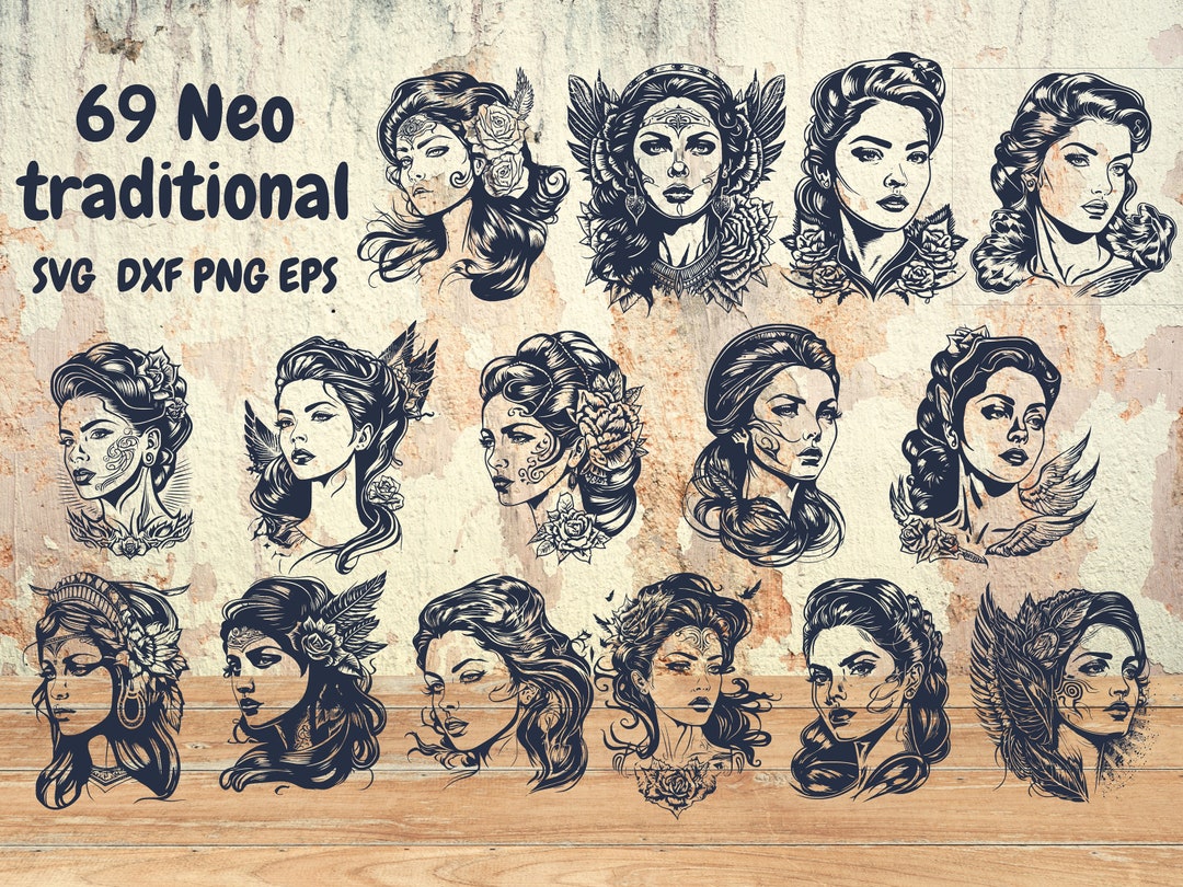 Neo Traditional Girl Face Tattoo