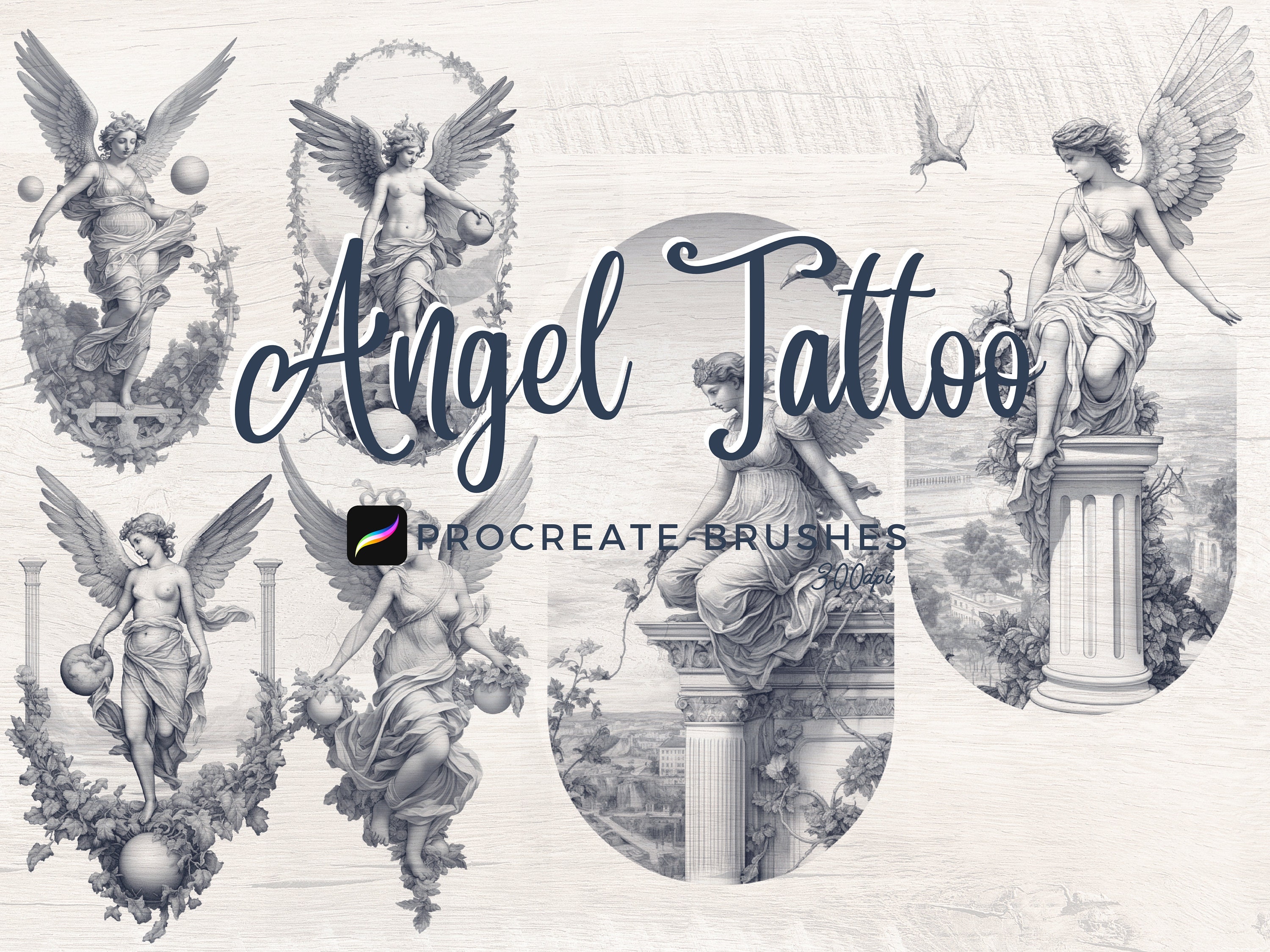 173 Angel Tattoo Designs Brushstamp Procreate - Etsy