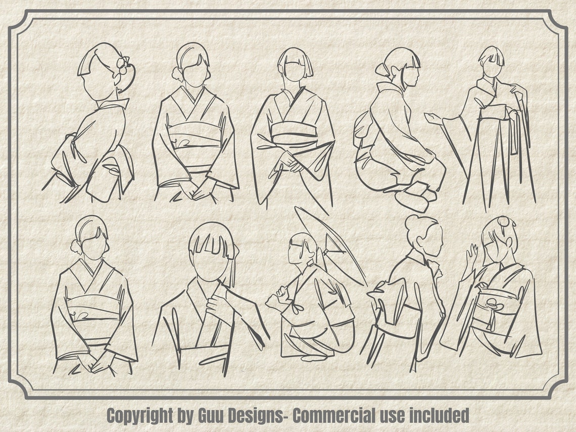 Kimono SVG, Kimono Women, Kimono Line Art, Kimono Art, Japanese Kimono ...