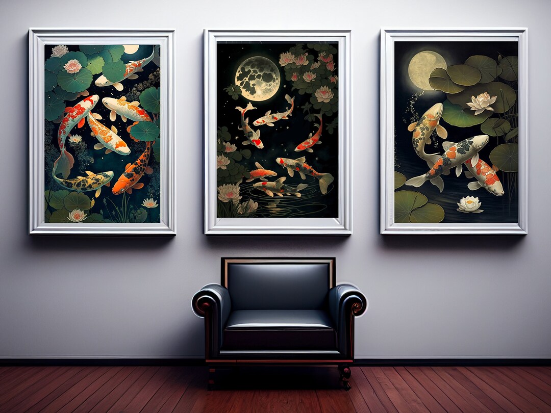 Koi Fish Art | Koi Fish Art Print | Set of 3 Wall Art | Koi Fish Art ...