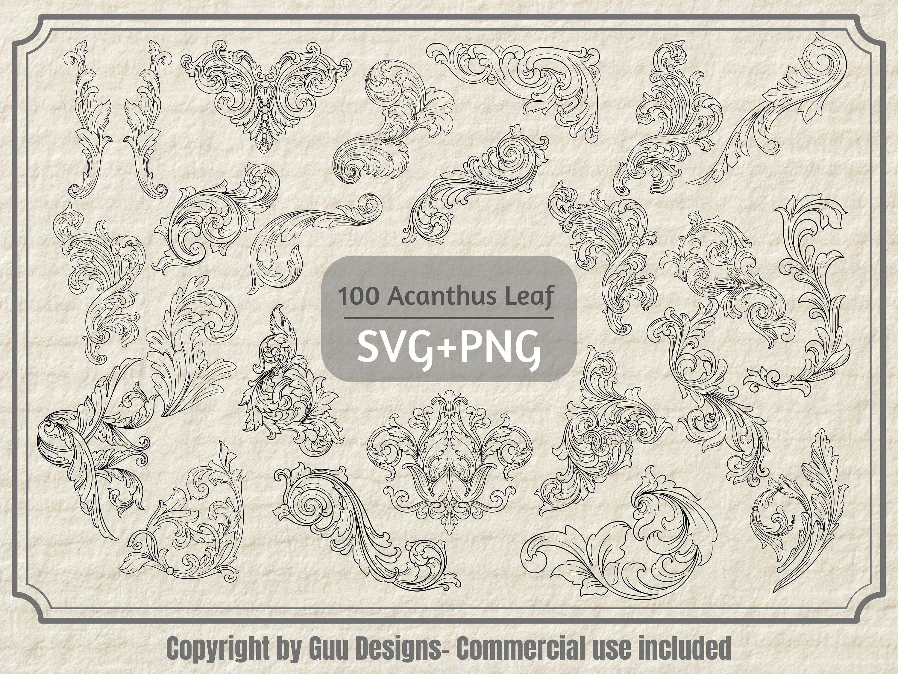 Acanthus SVG Bundle, Acanthus Leaf Sticker, Acanthus Wall Art, Baroque SVG, Baroque Art, Greek ...