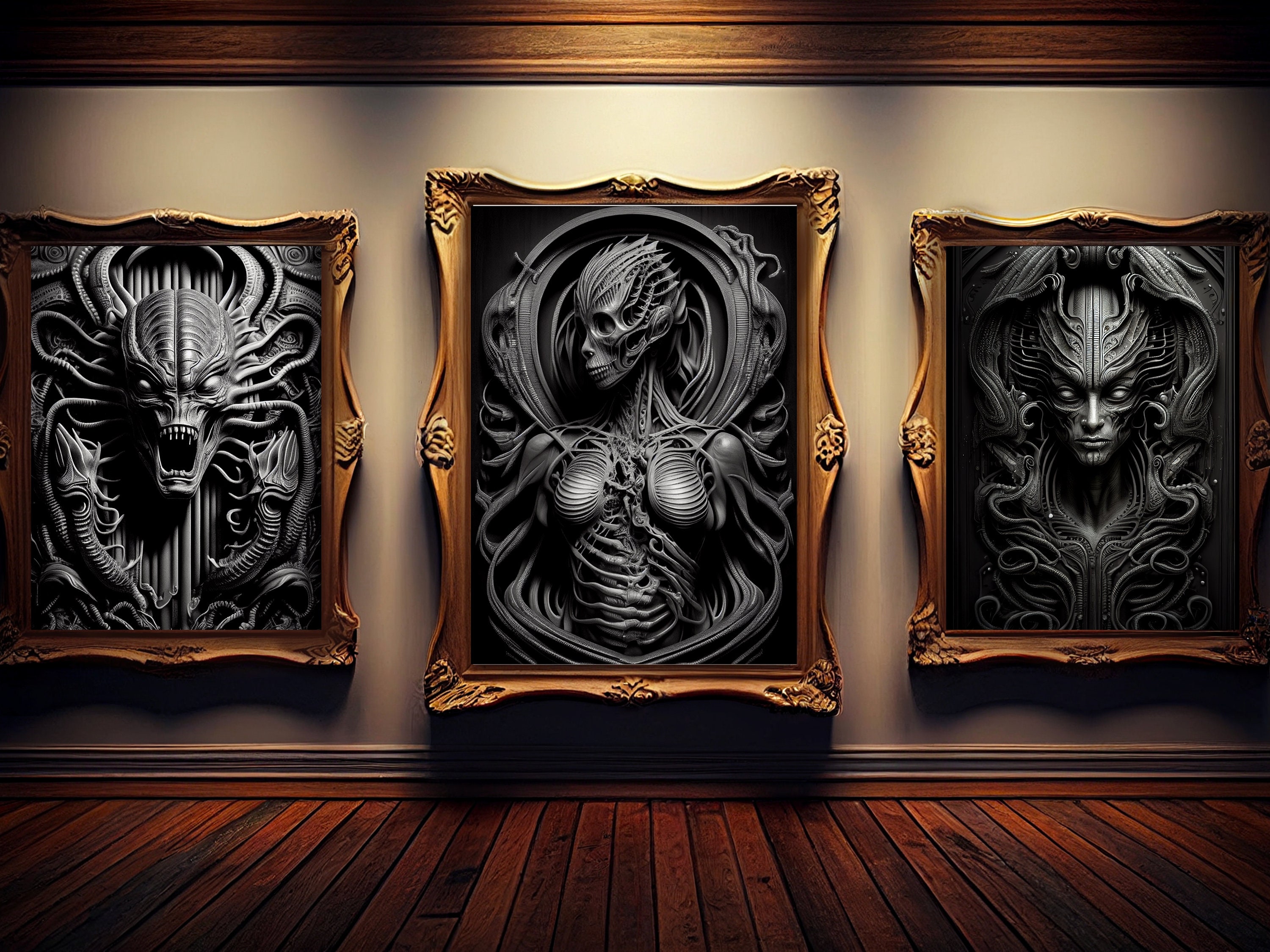 Giger Wall Art | Giger Art Print | Set of 3 Wall Art | Giger Art Prints ...