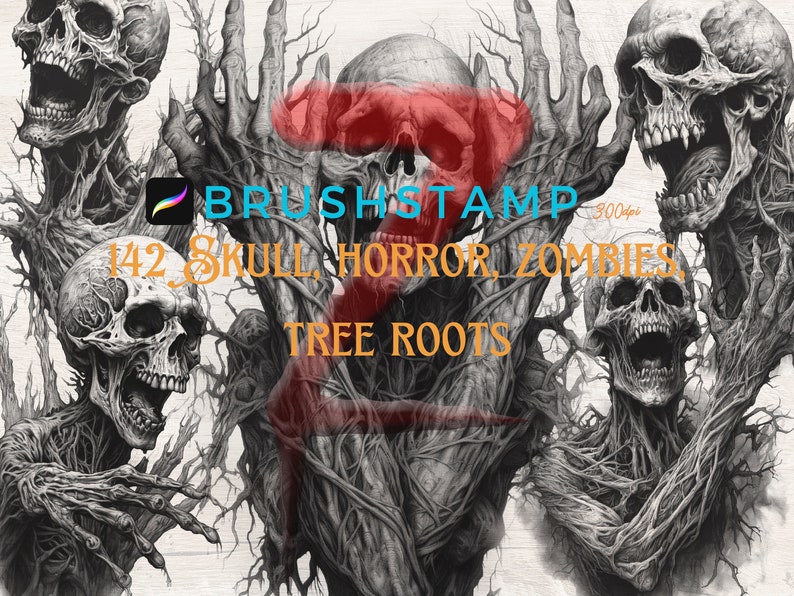 142 Skull, Horror, Zombies, Tree Roots Brushstamp Procreate - Etsy