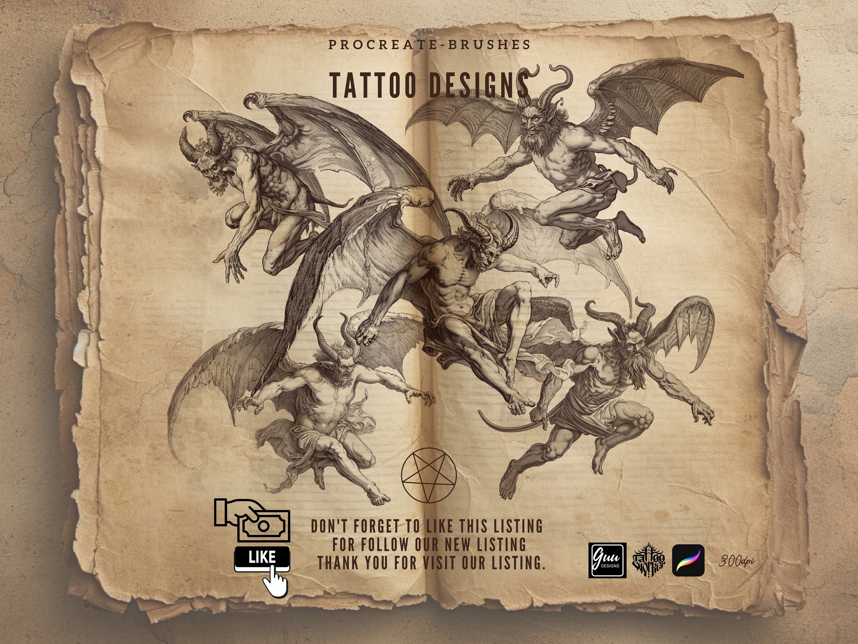 Lucifer,demons, Devil Brushstamp Procreate 133 Tattoo Designs - Etsy