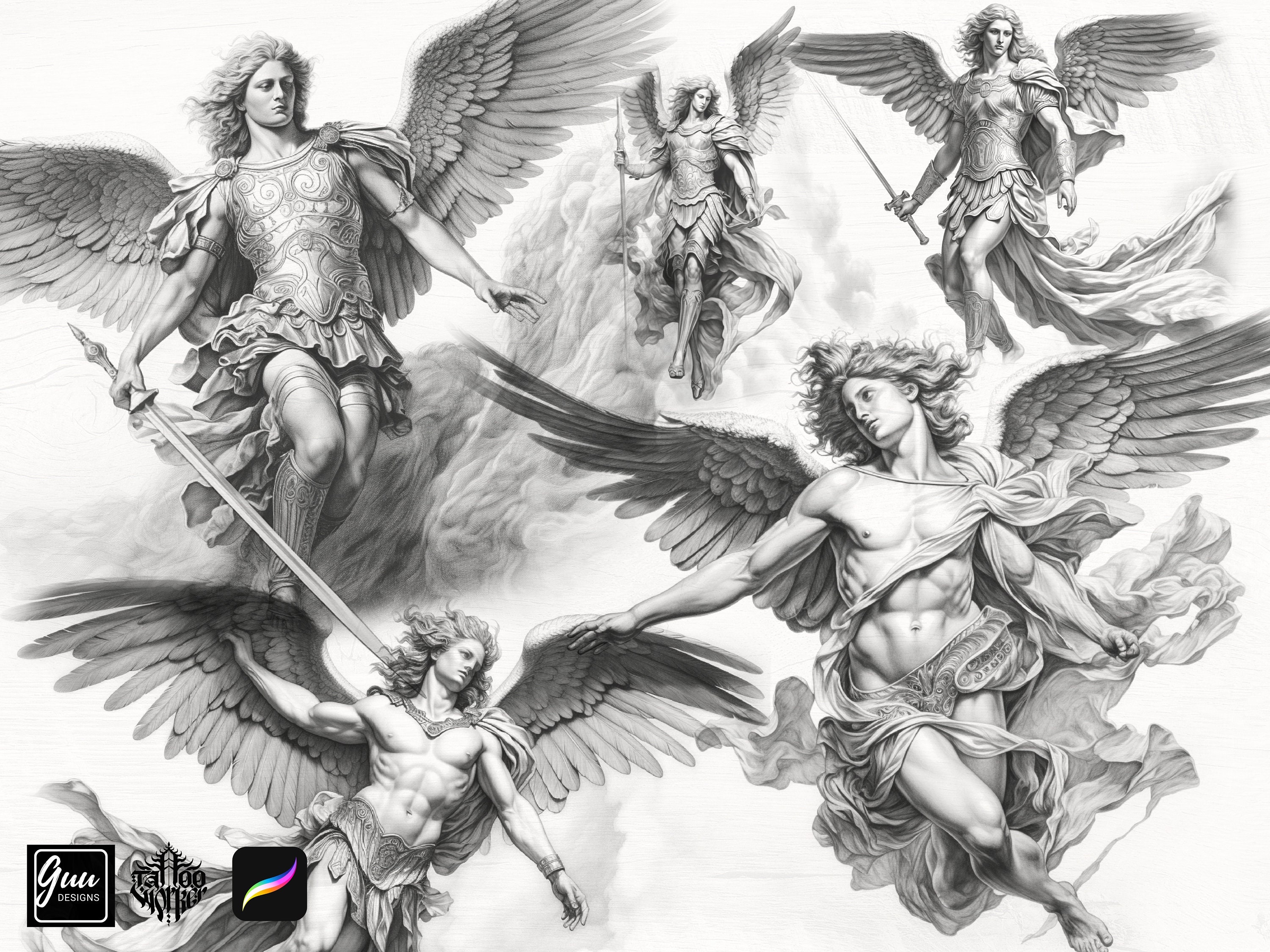 160 Archangel Michael and the Angels Tattoo Designs Brushstamp ...