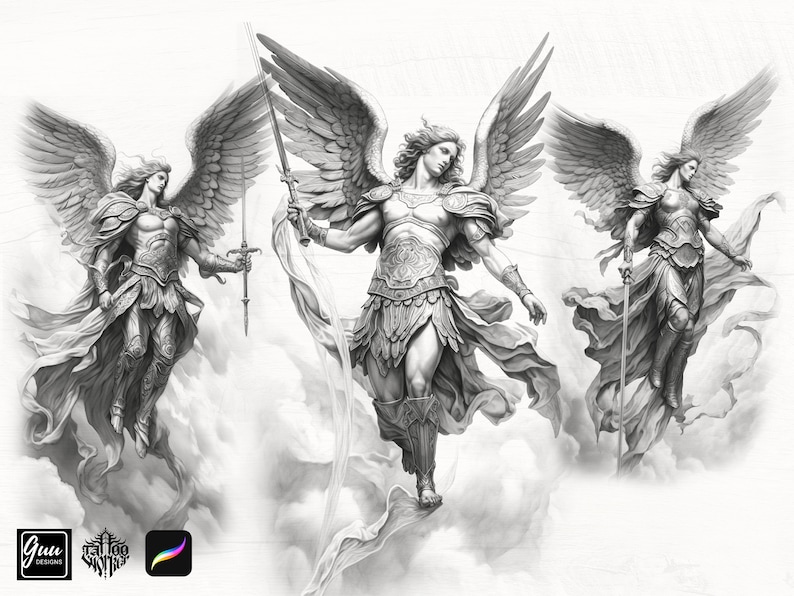160 Archangel Michael and the Angels Tattoo Designs Brushstamp ...