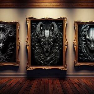 Giger Wall Art | Giger Art Print | Set of 3 Wall Art | Giger Art Prints ...