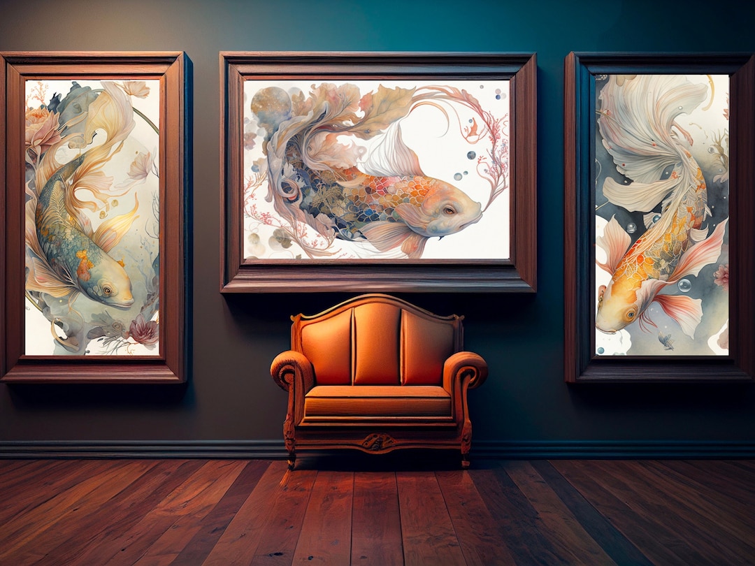 Koi Fish Art Koi Fish Art Print Set of 3 Wall Art Water Color Art ...