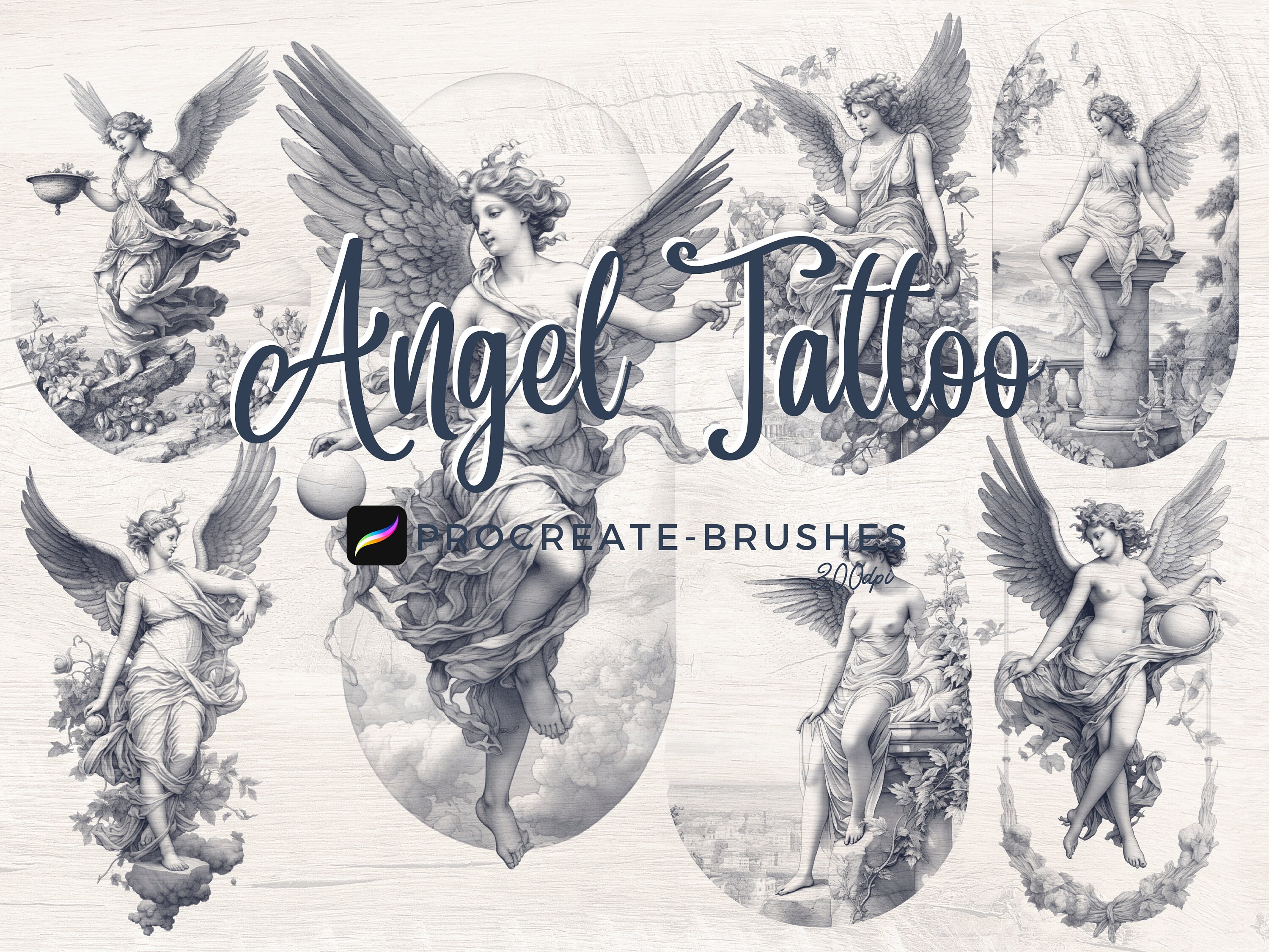 173 Angel Tattoo Designs Brushstamp Procreate - Etsy