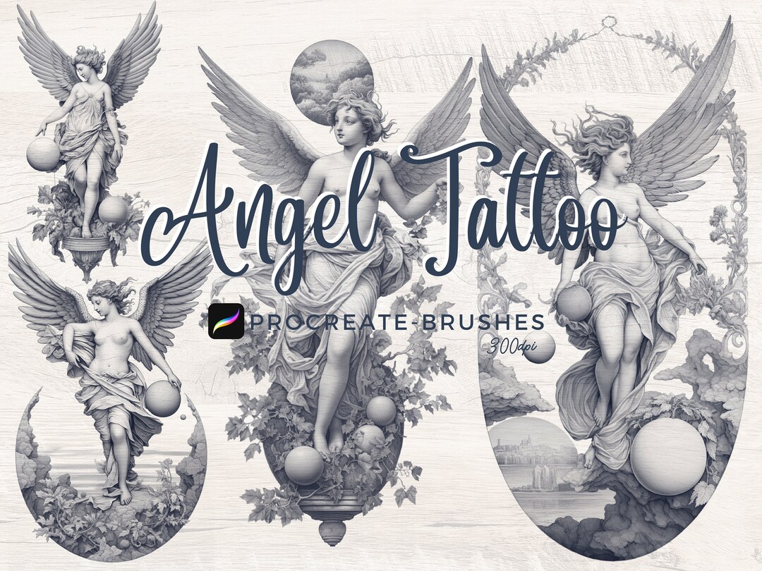 173 Angel Tattoo Designs Brushstamp Procreate - Etsy