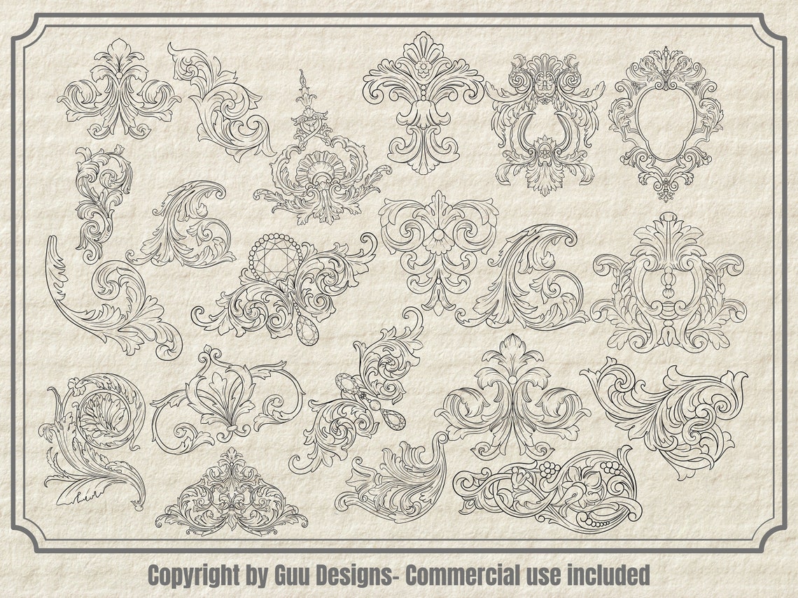 Acanthus SVG Bundle, Acanthus Leaf Sticker, Acanthus Wall Art, Baroque ...