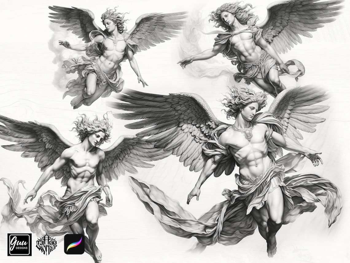 160 Archangel Michael and the Angels Tattoo Designs Brushstamp ...