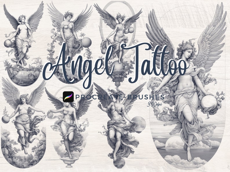 173 Angel Tattoo Designs Brushstamp Procreate - Etsy