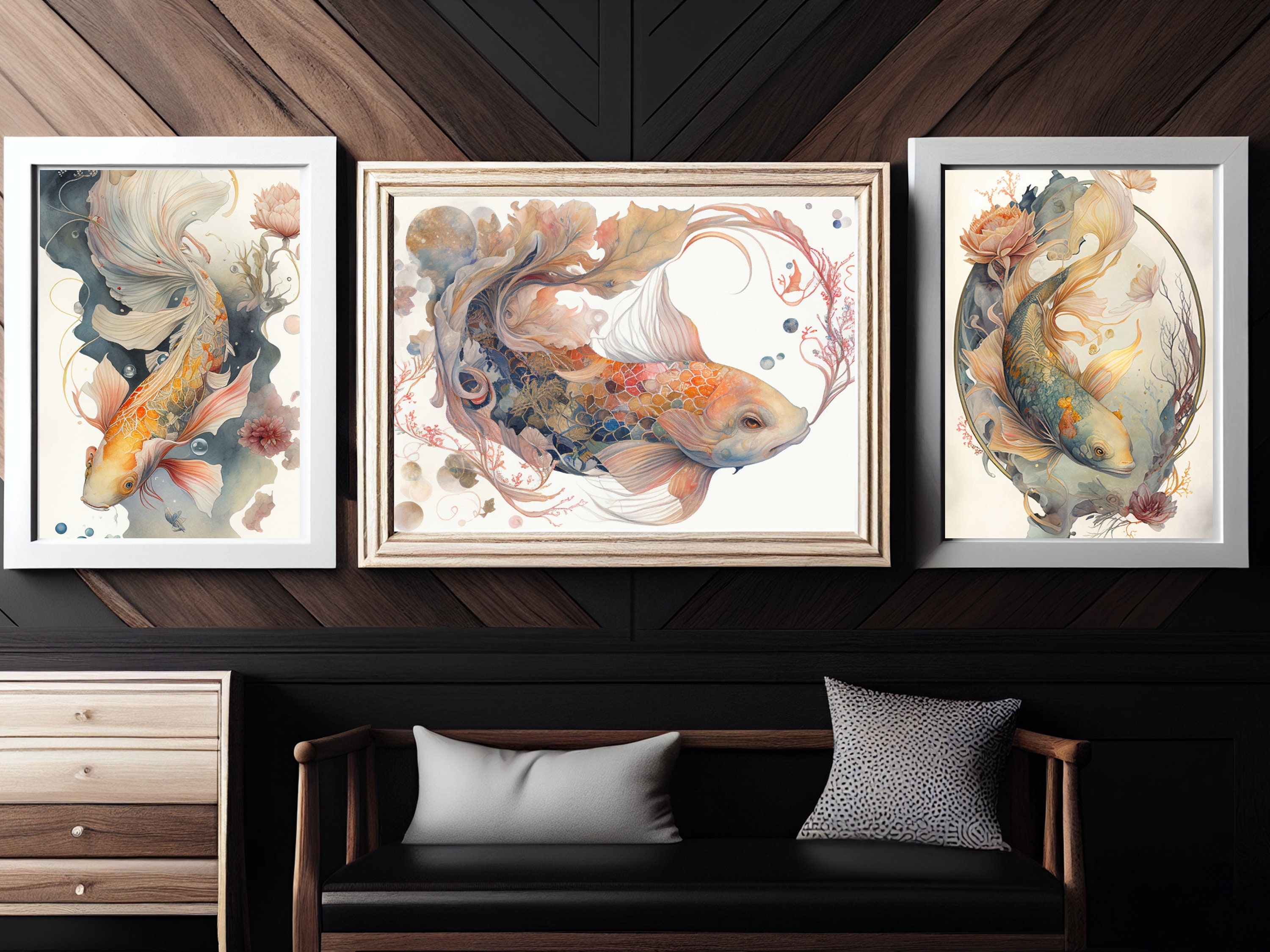 Koi Fish Art Koi Fish Art Print Set of 3 Wall Art Water Color Art ...