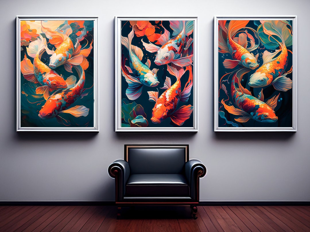 Koi Fish Art Koi Fish Art Print Set of 3 Wall Art Koi Fish Art Prints ...