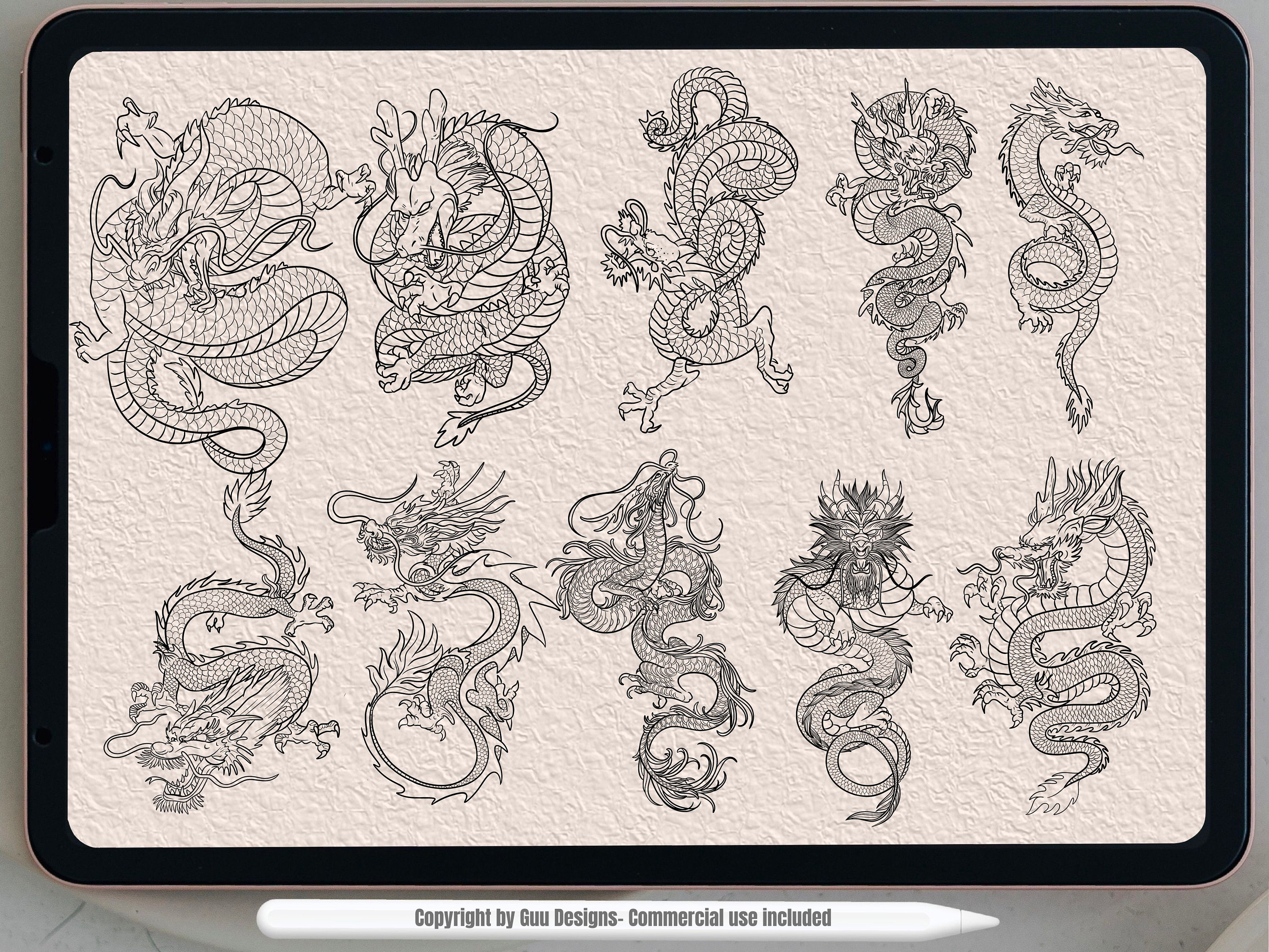 Dragon Svg, Dragon Stamps, Procreate Stamps, Procreate Brushes, Dragon ...