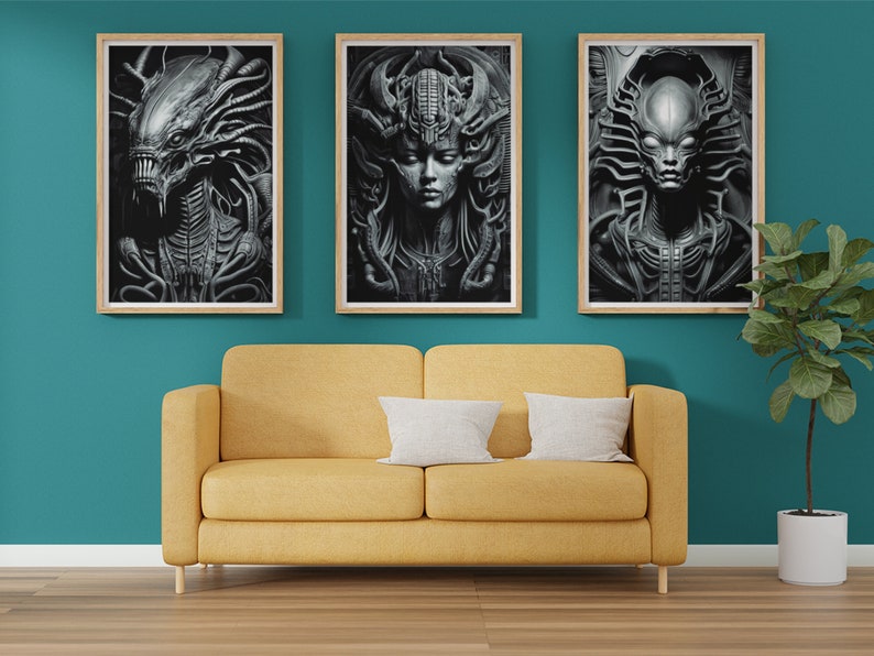 Giger Wall Art | Giger Art Print | Set of 3 Wall Art | Giger Art Prints ...