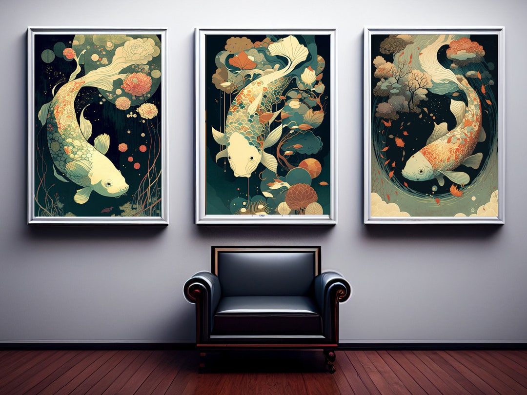 Koi Fish Art | Koi Fish Art Print | Set of 3 Wall Art | Koi Fish Art ...
