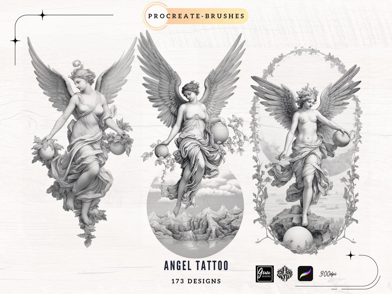 Angel Tattoo Designs Brushstamp Procreate - Etsy