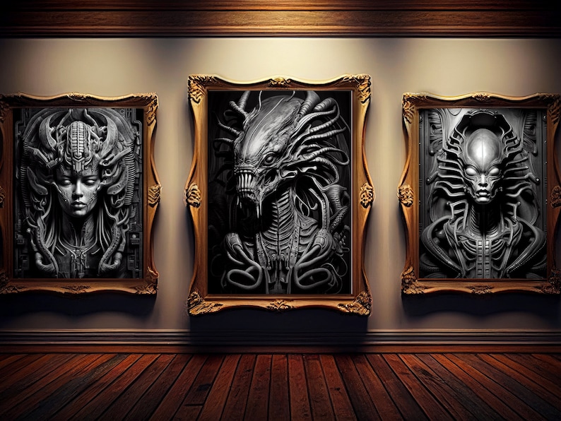 Giger Wall Art | Giger Art Print | Set of 3 Wall Art | Giger Art Prints ...