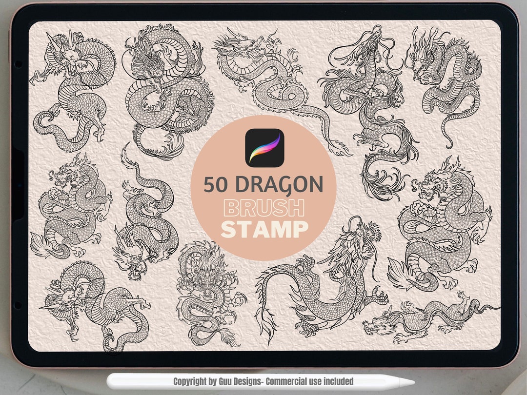 Dragon Svg, Dragon Stamps, Procreate Stamps, Procreate Brushes, Dragon ...