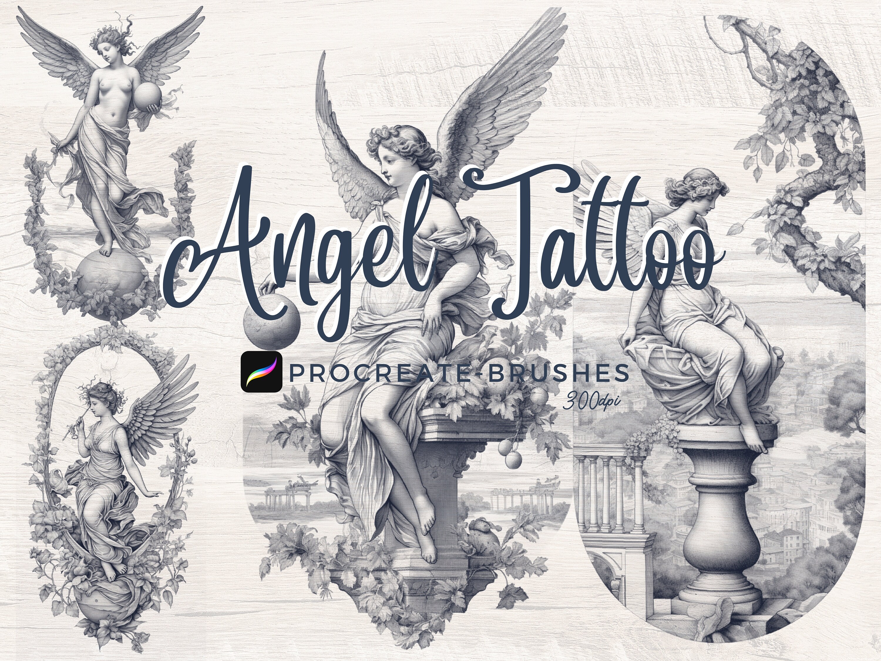 173 Angel Tattoo Designs Brushstamp Procreate - Etsy