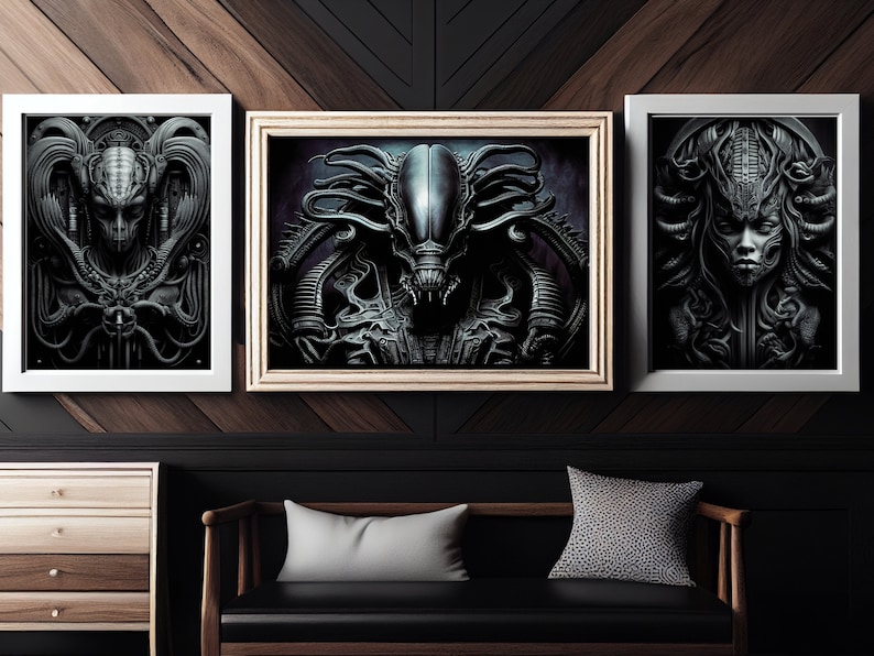 Giger Wall Art | Giger Art Print | Set of 3 Wall Art | Giger Art Prints ...