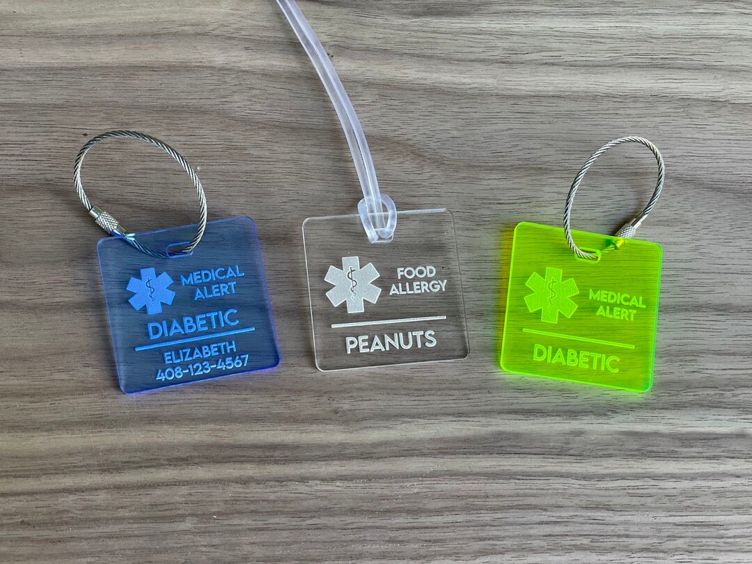Personalized Medical Alert Tag, Food Allergy, Emergency Contact, Neon ...