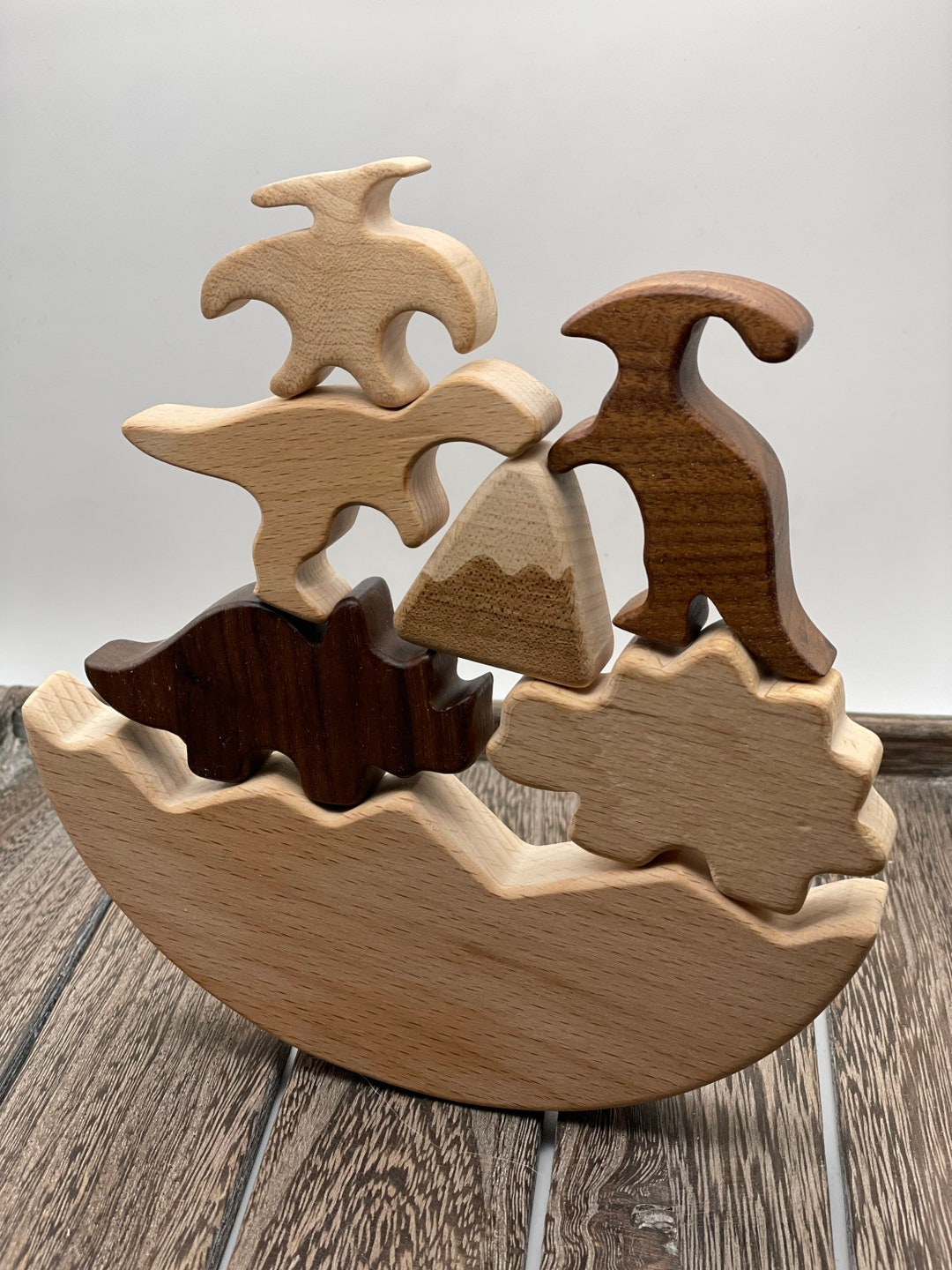 Montessori Wooden Dinosaur Balance Blocks: Stacking Rocking Toy - Etsy