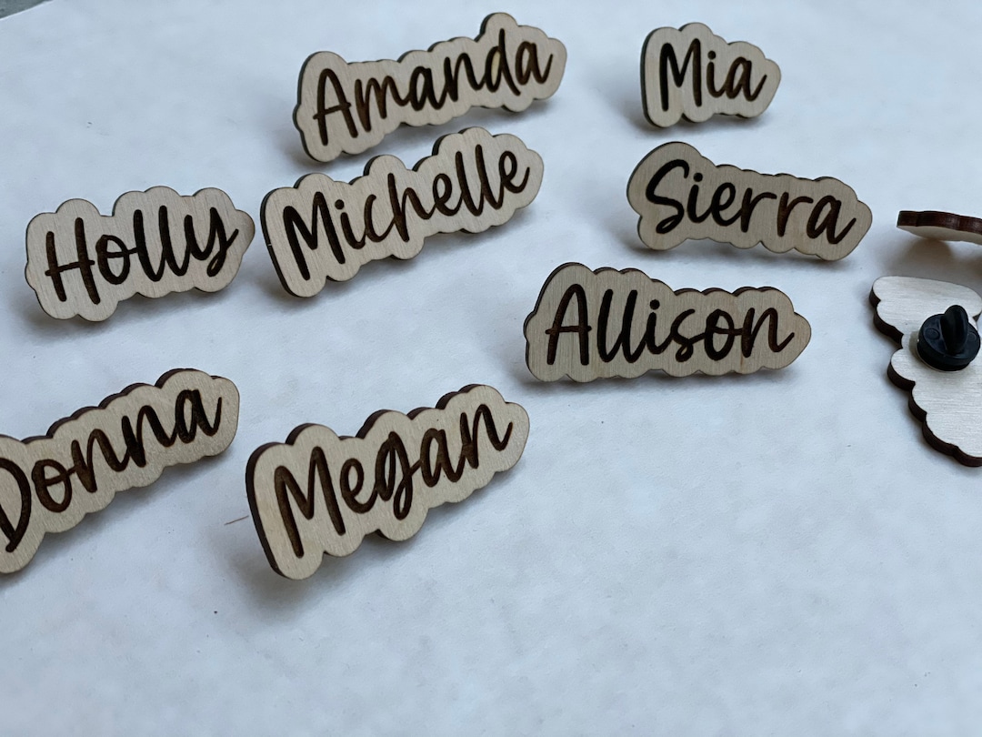 Personalized Wood Pin / Wooden Name Pin / Name Tag Pin / Pins for Bags ...