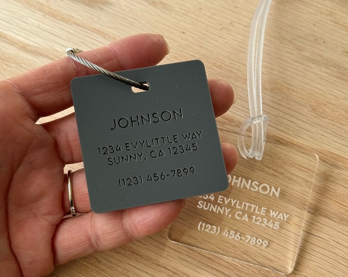 Custom Luggage Tag, Acrylic Bag Name Tag Engrave Your Name and Details ...