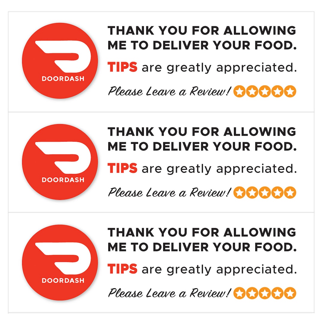 Doordash Thank You Stickers Packaging Stickers 5 Star - Etsy