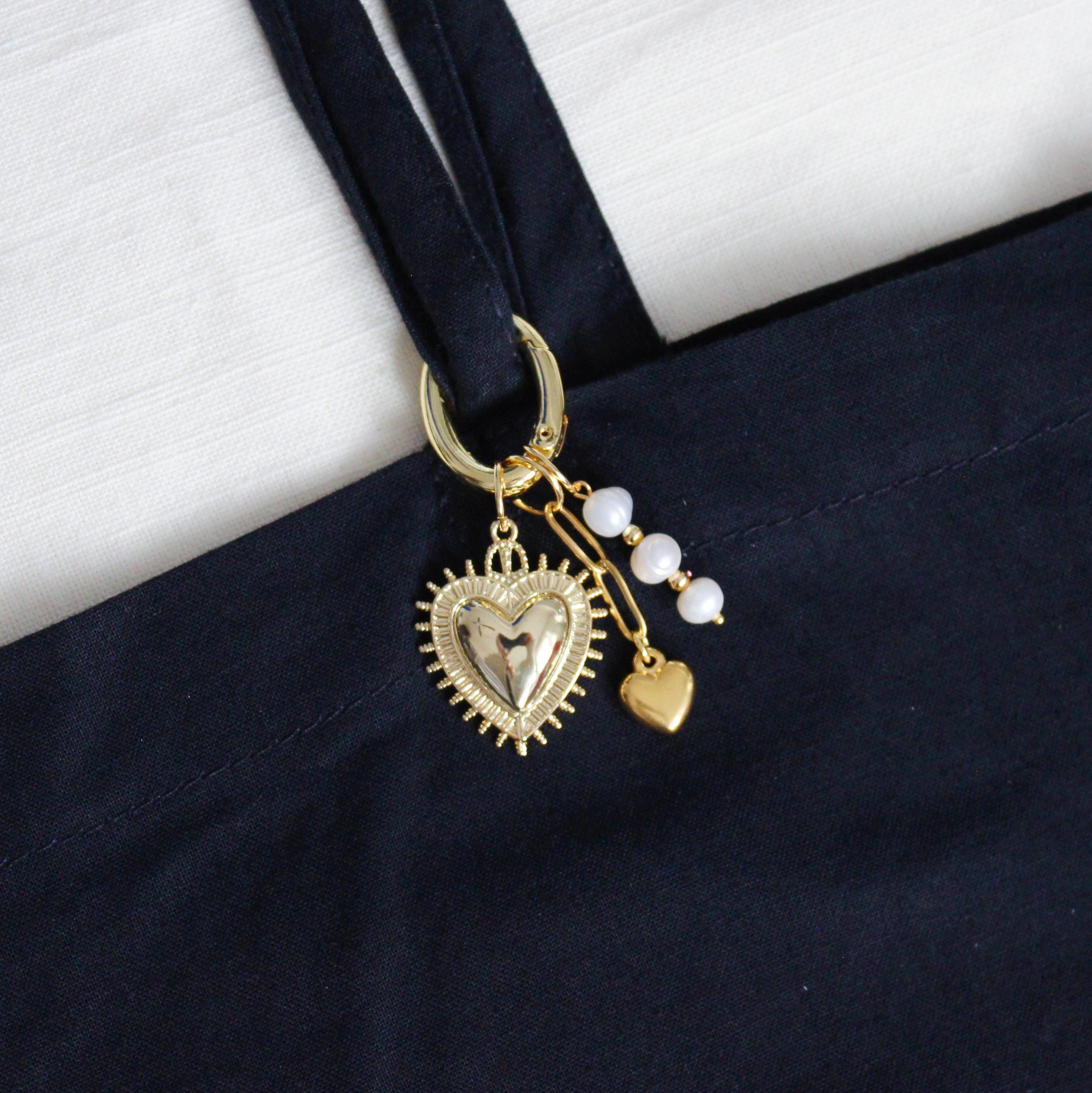 Heart Bag Charm - Pearl Bag Charm Puffy Heart Bag Charm Sacred Heart ...