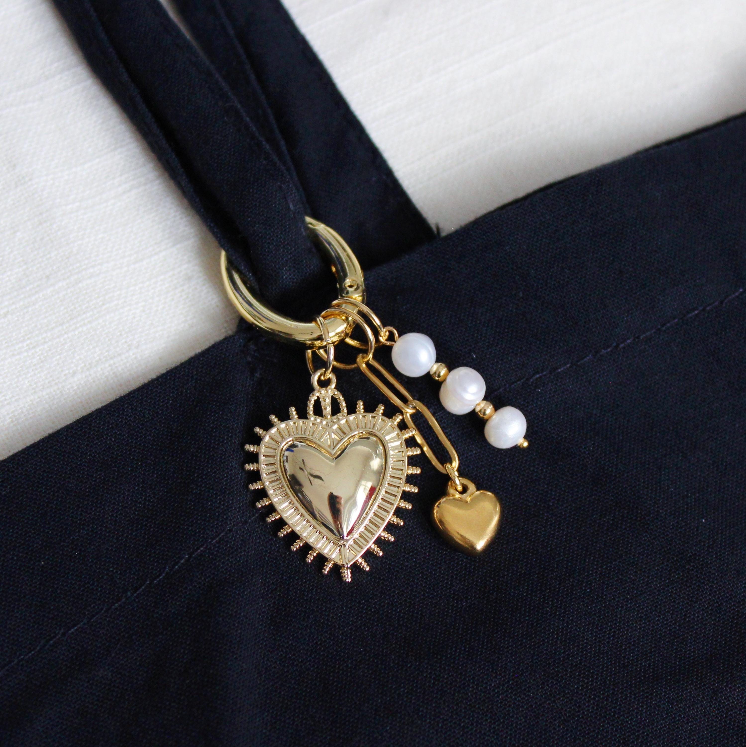 Heart Bag Charm - Pearl Bag Charm Puffy Heart Bag Charm Sacred Heart ...