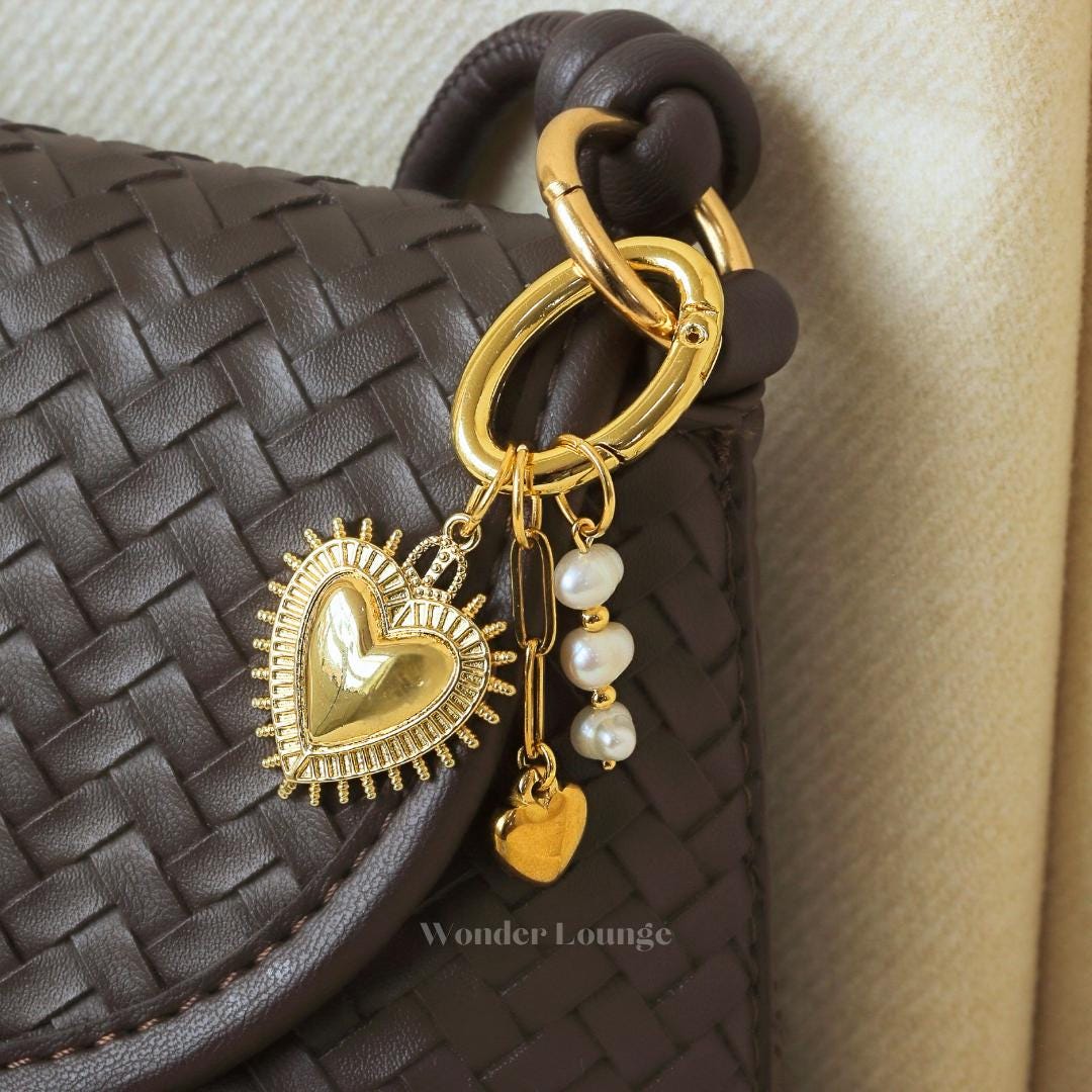 Heart Bag Charm - Pearl Bag Charm Puffy Heart Bag Charm Sacred Heart ...