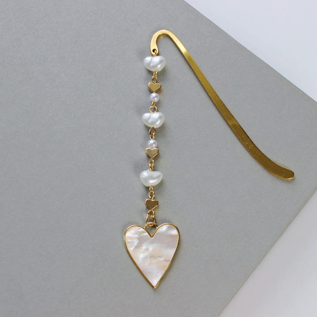 Heart Bookmark - Bead Bookmark Pearl Bookmark With Bead Charmed ...