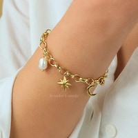 LUNAR WATCHER Charm Bracelet. Moon Face Pendant Dainty Bracelet. - Etsy