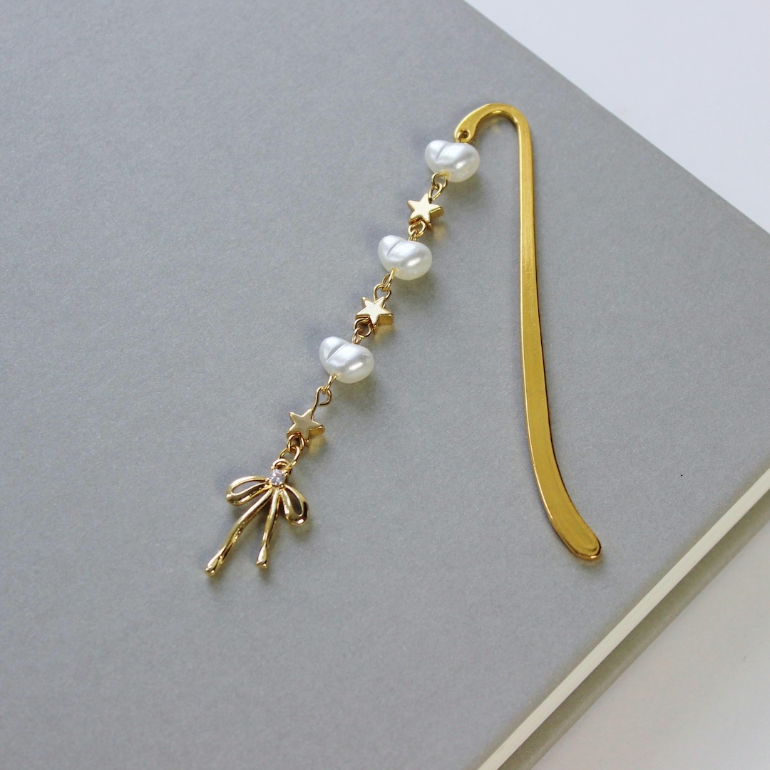 Bow Bookmark Bead Bookmark Pearl Bookmark With Bead Charmed Bookmark ...