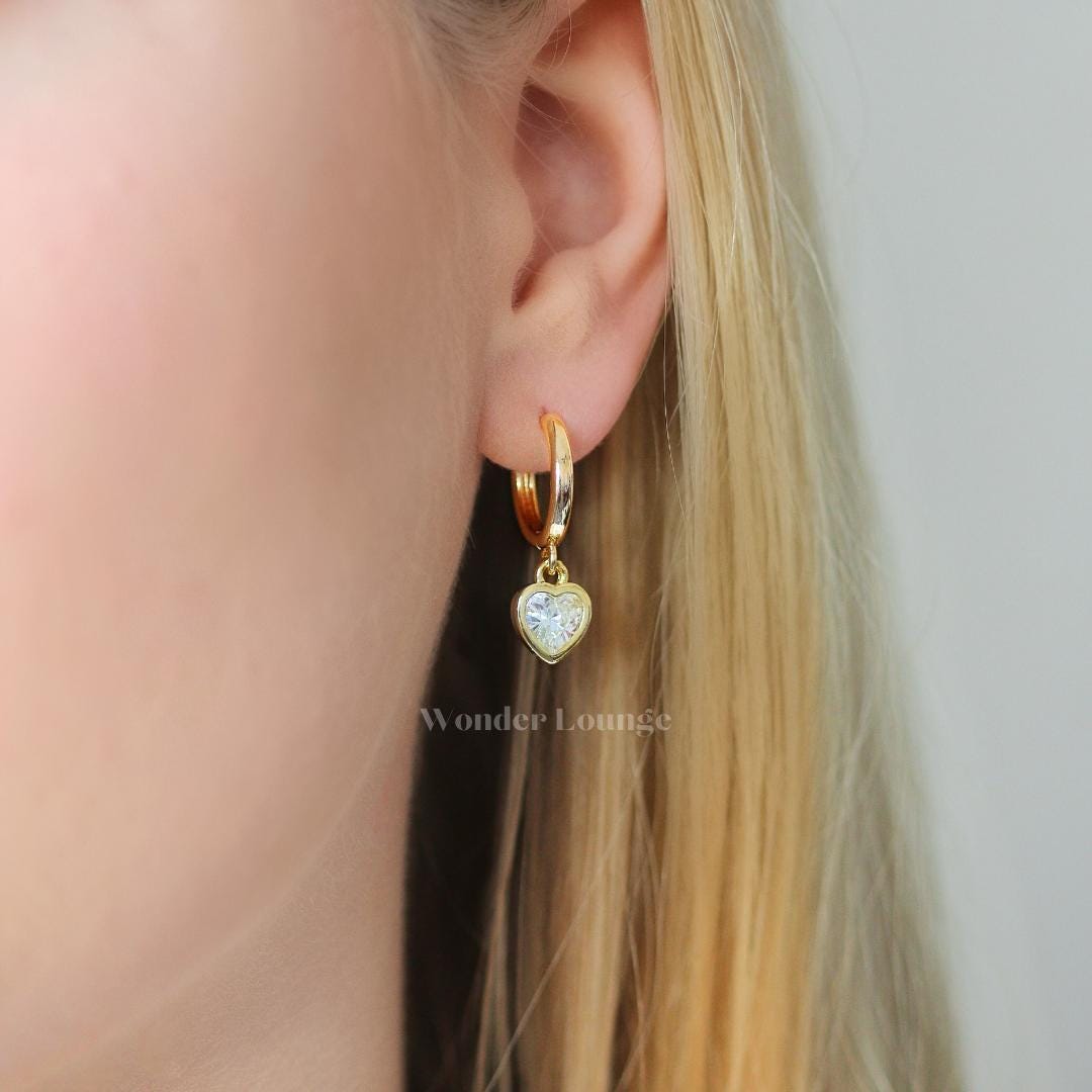 Heart Huggie Hoops - Diamond Heart Earrings Cz Huggie Hoops Cz Earrings ...