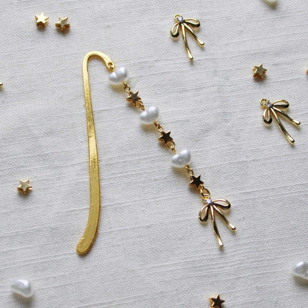Bow Bookmark - Bead Bookmark Pearl Bookmark With Bead Charmed Bookmark ...
