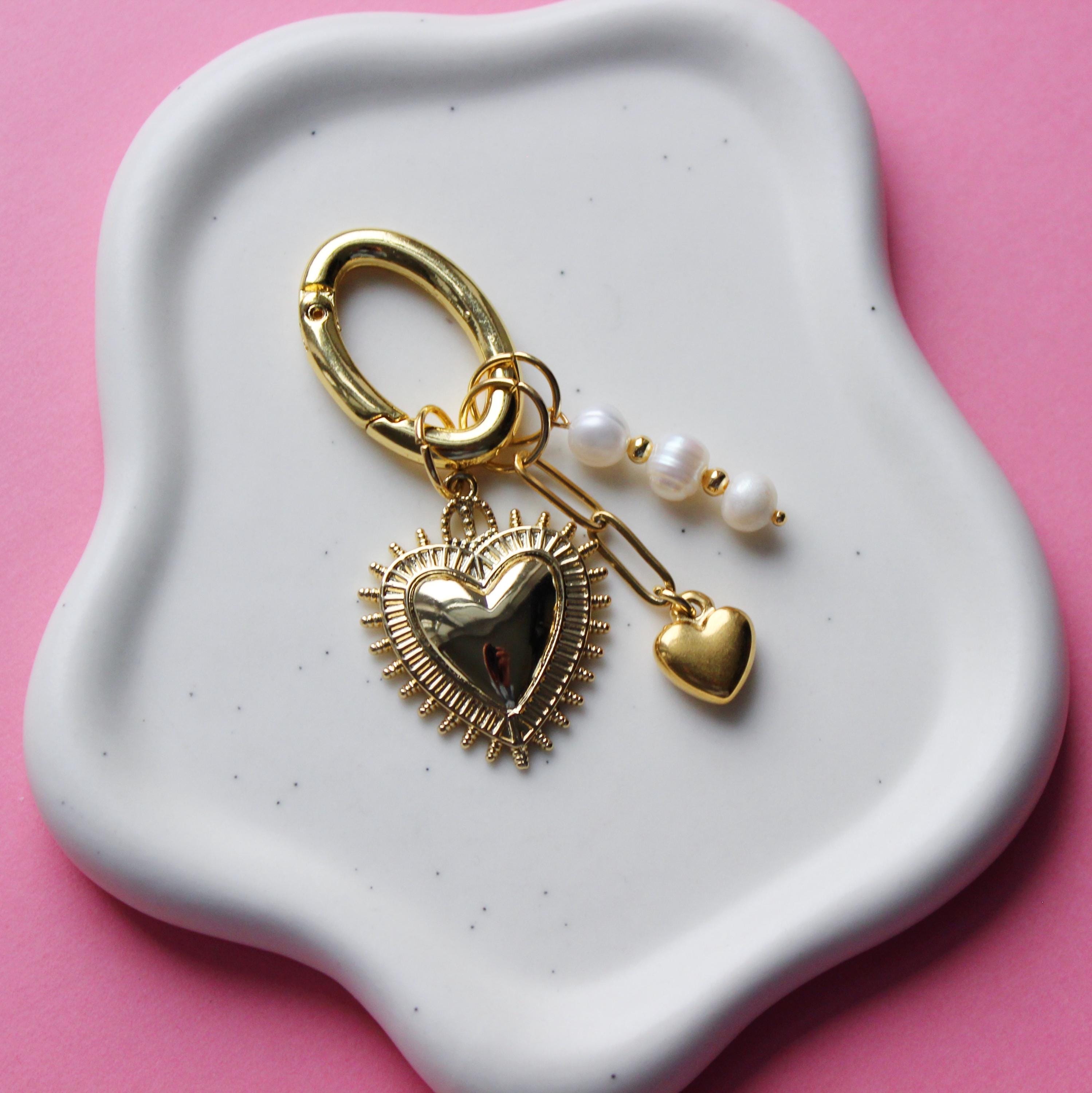 Heart Bag Charm - Pearl Bag Charm Puffy Heart Bag Charm Sacred Heart ...