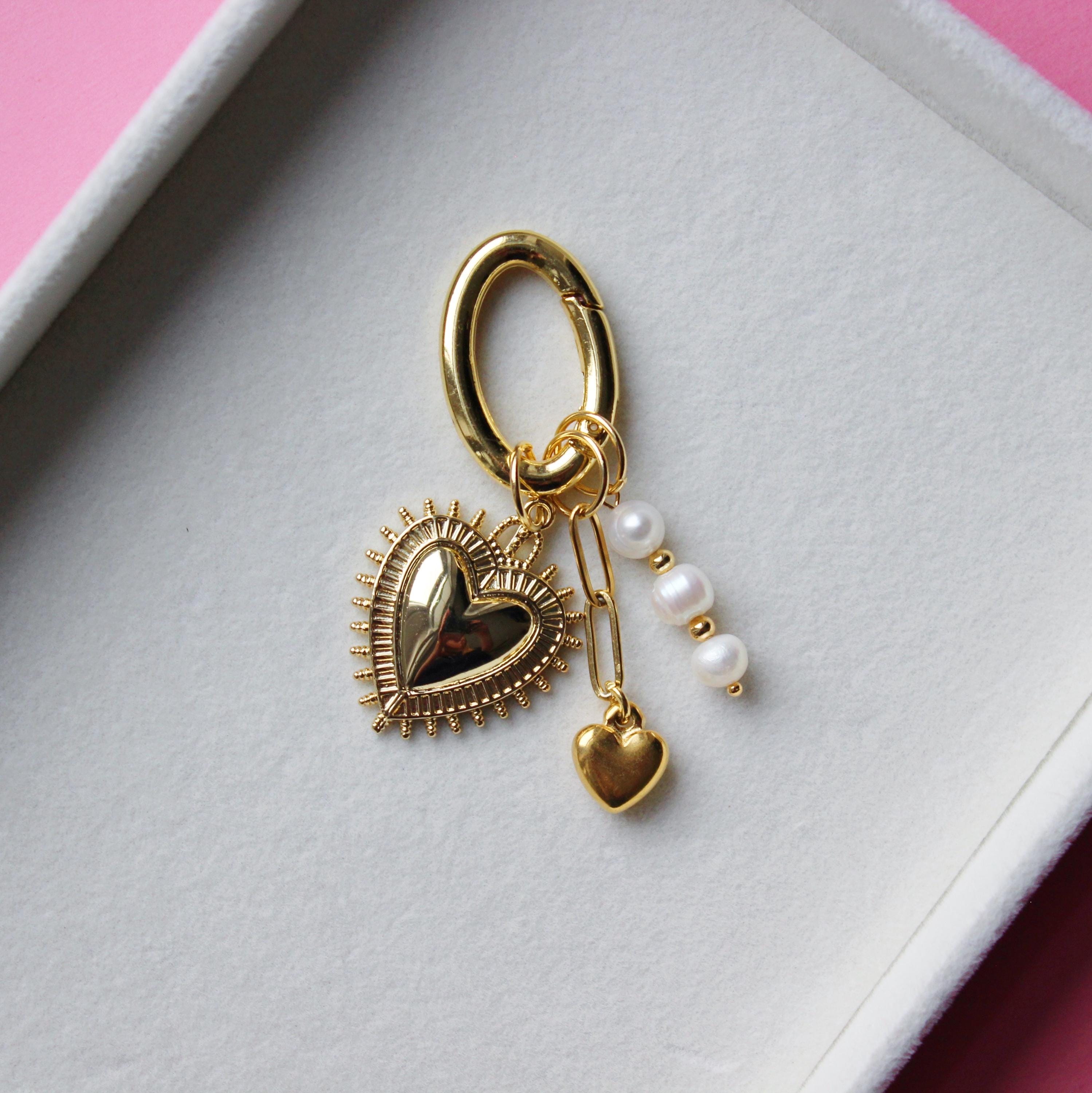 Heart Bag Charm - Pearl Bag Charm Puffy Heart Bag Charm Sacred Heart ...