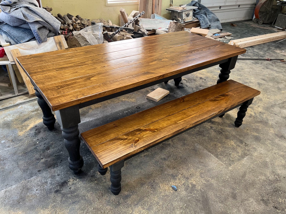 Stylish Custom Real Wood Pedestal Table and Benches - Etsy