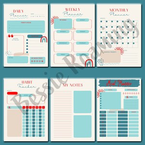 Daily Weekly Monthly Planner - Red and Teal - Etsy