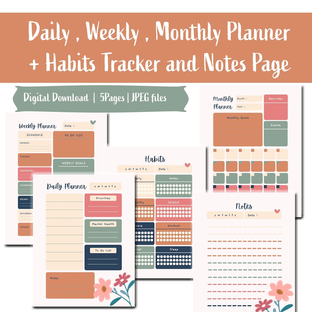 Pink Daily Weekly Monthly Spring Planner - Etsy
