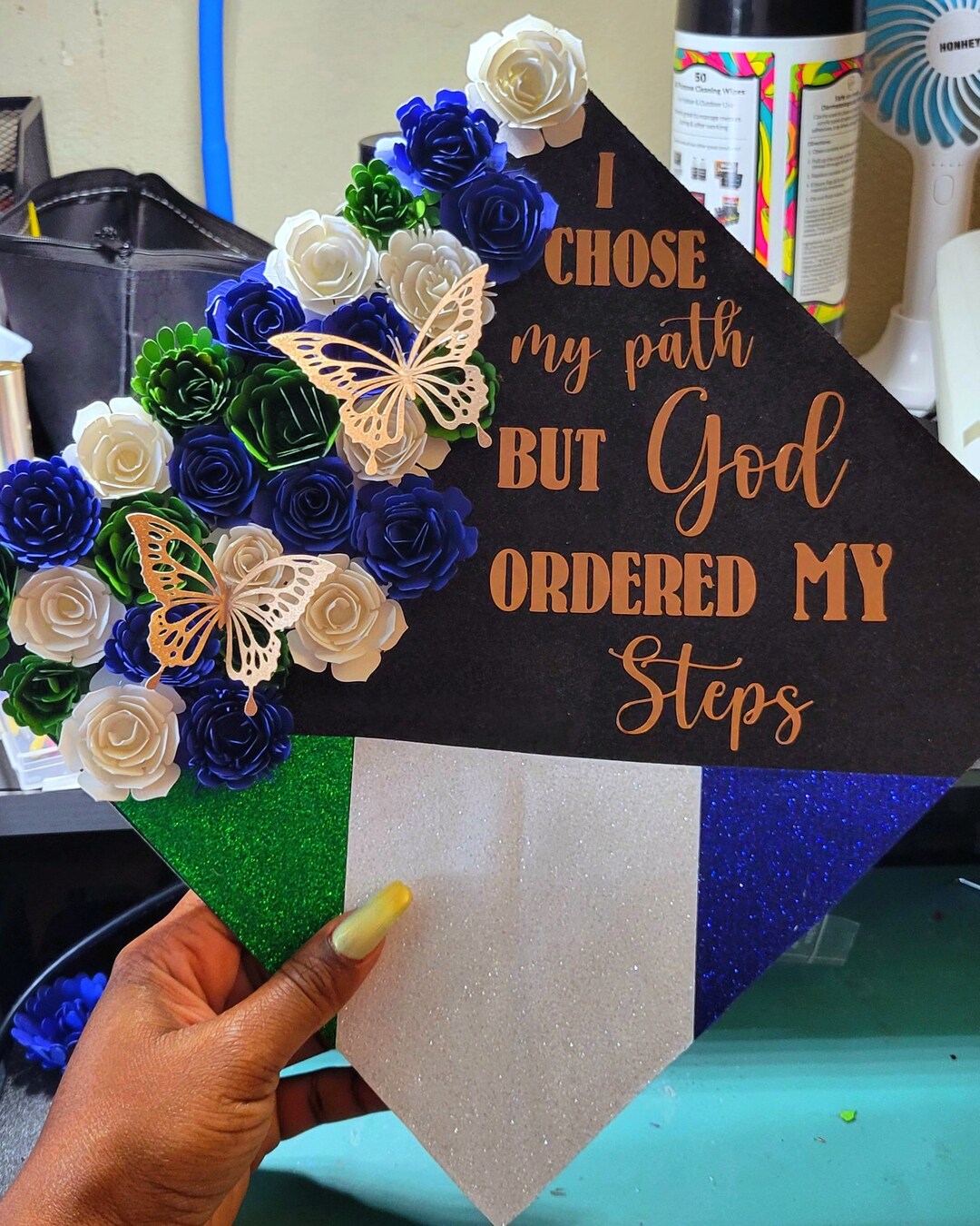 Graduation Cap Topper, Addition, 3D Paper Flowers Shimmer, Graduation ...