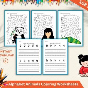 Animal Alphabet Coloring Book, Alphabet Animals Coloring Sheets, Abc ...