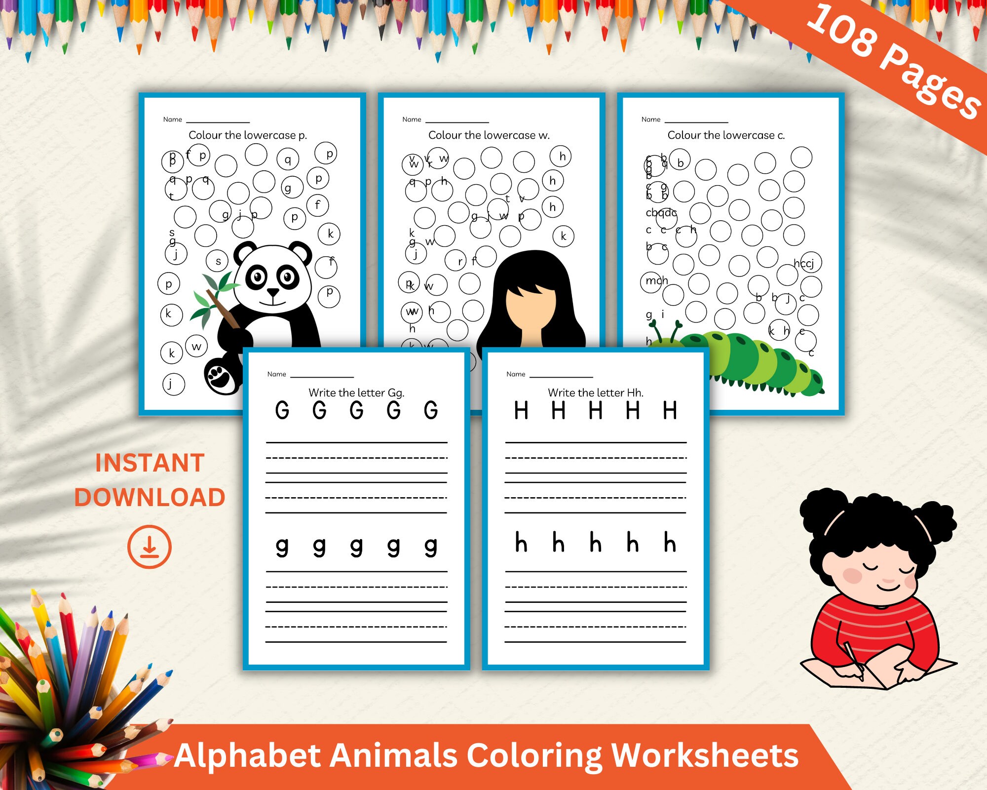Animal Alphabet Coloring Book, Alphabet Animals Coloring Sheets, Abc ...