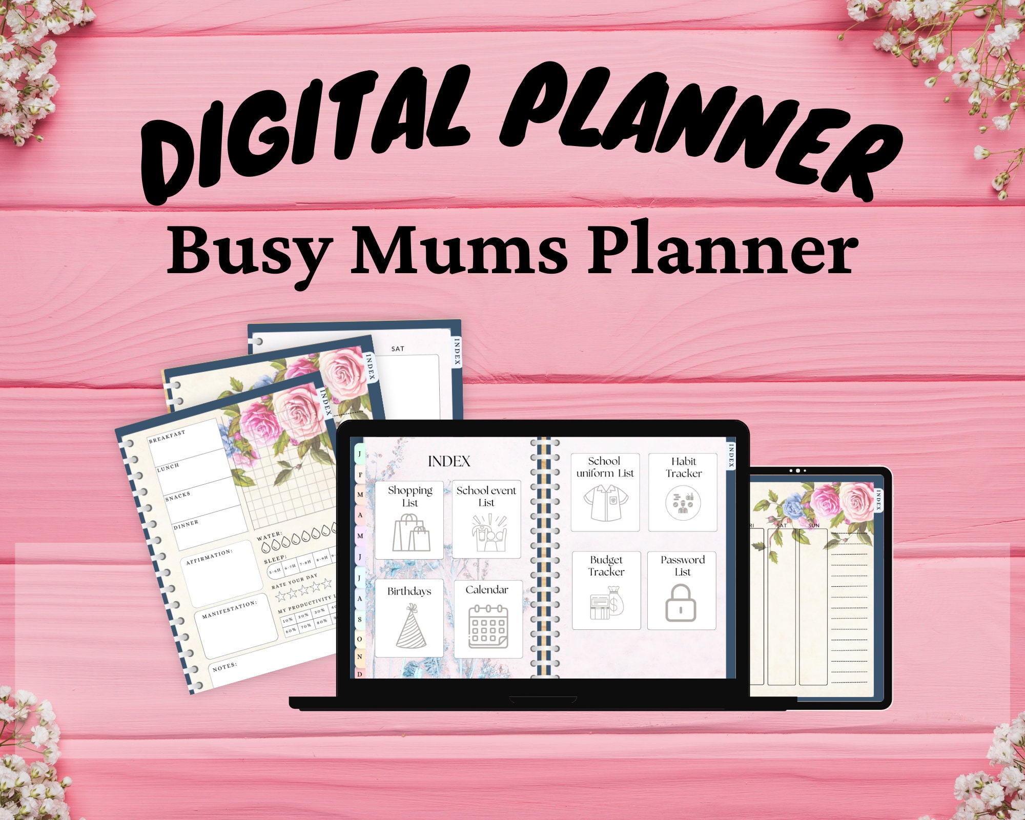 Busy Mom Planner, Hyperlinked, Printable Family Planner, Working Mom ...