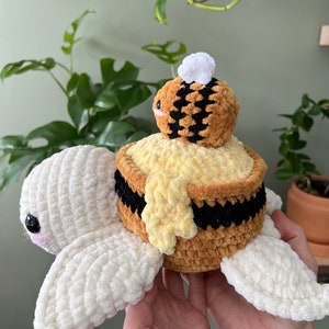 Bumble Bee Honey Pot Turtle Crochet Plushie - Size Medium - Cute Yellow ...